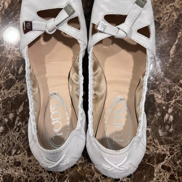 Tod's | Shoes | Tods Degas W Ballerina Tassel White Square Toe Ballet ...